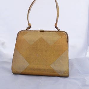 Vintage Gold Metallic Fabric Purse Top Handle Evening Handbag Geometric ...
