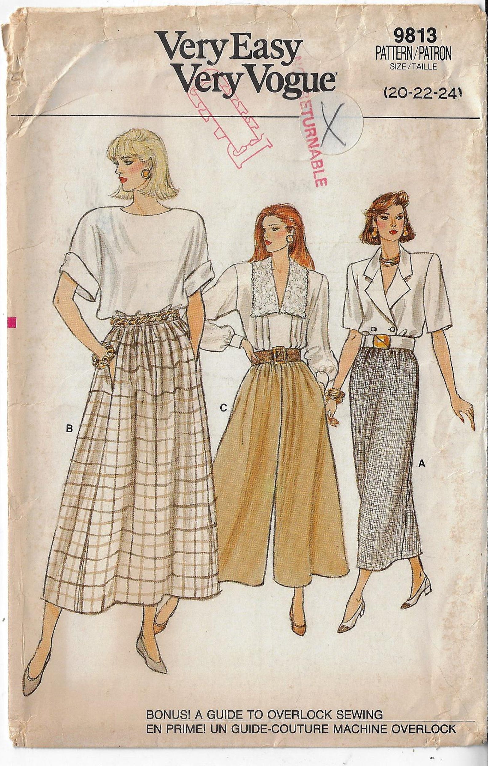80s Womens Skirts & Culottes With Variations Plus Size Vogue Sewing ...