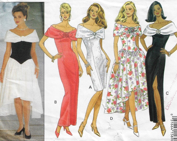 90s Womens off the Shoulder Gowns Princess Seam Variations Butterick ...