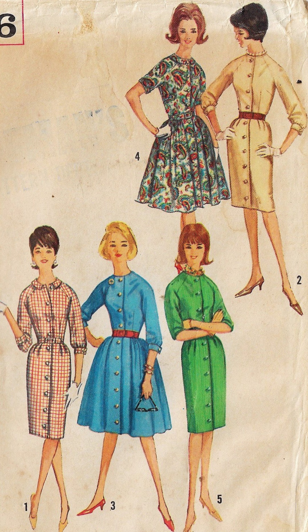 1960s Simplicity Sewing Pattern 5036 Womens One Piece Dress With Two ...