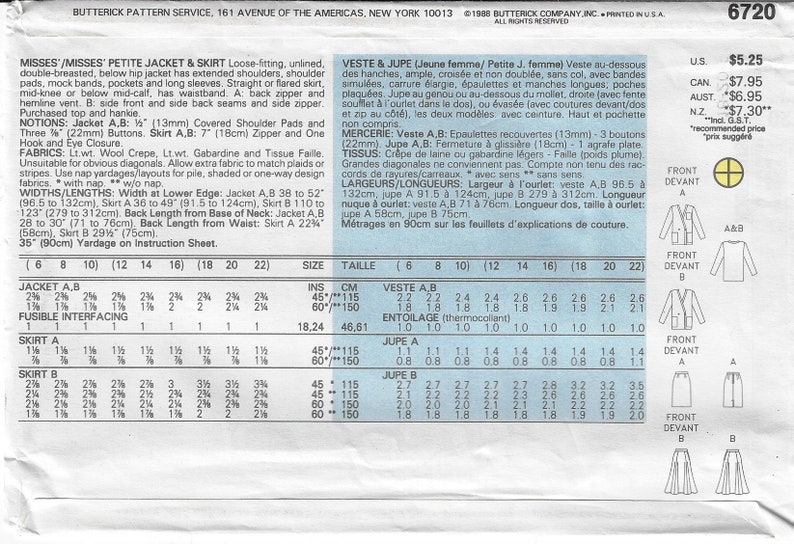 80s Butterick Sewing Pattern 6720 Womens Double Breasted Below | Etsy