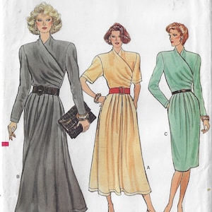 80s Womens Mock Wrap Dress With Skirt Variations Vogue Sewing Pattern ...
