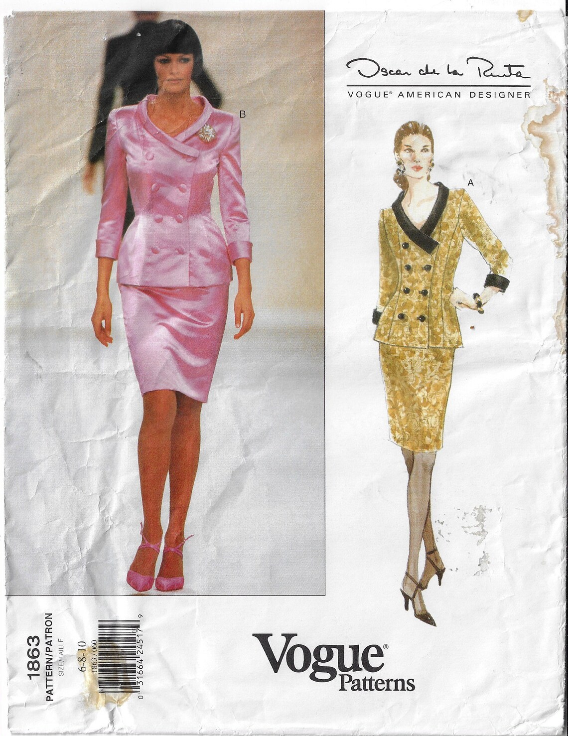 90s Oscar De La Renta Hip Length Jacket & Pencil Skirt Vogue Sewing ...