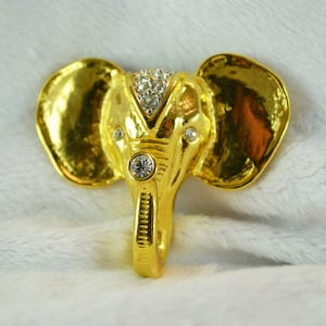 Vintage Elephant Head Brooch Gold Tone Metal With Rhinestones Womens or ...