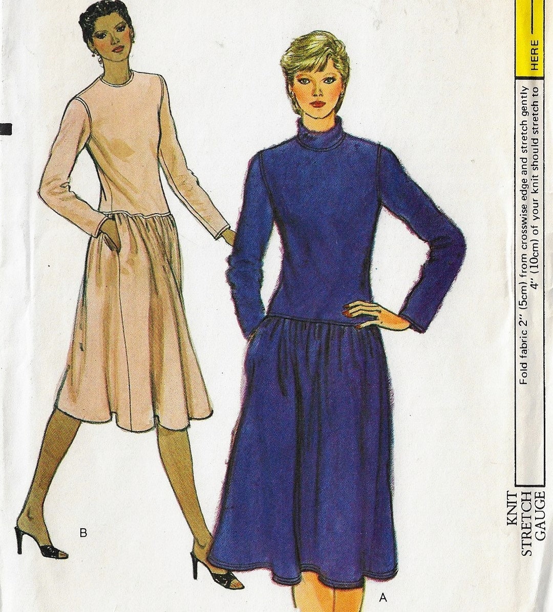 80s Womens Dropped Waist Dress With Variations Vogue Sewing Pattern ...