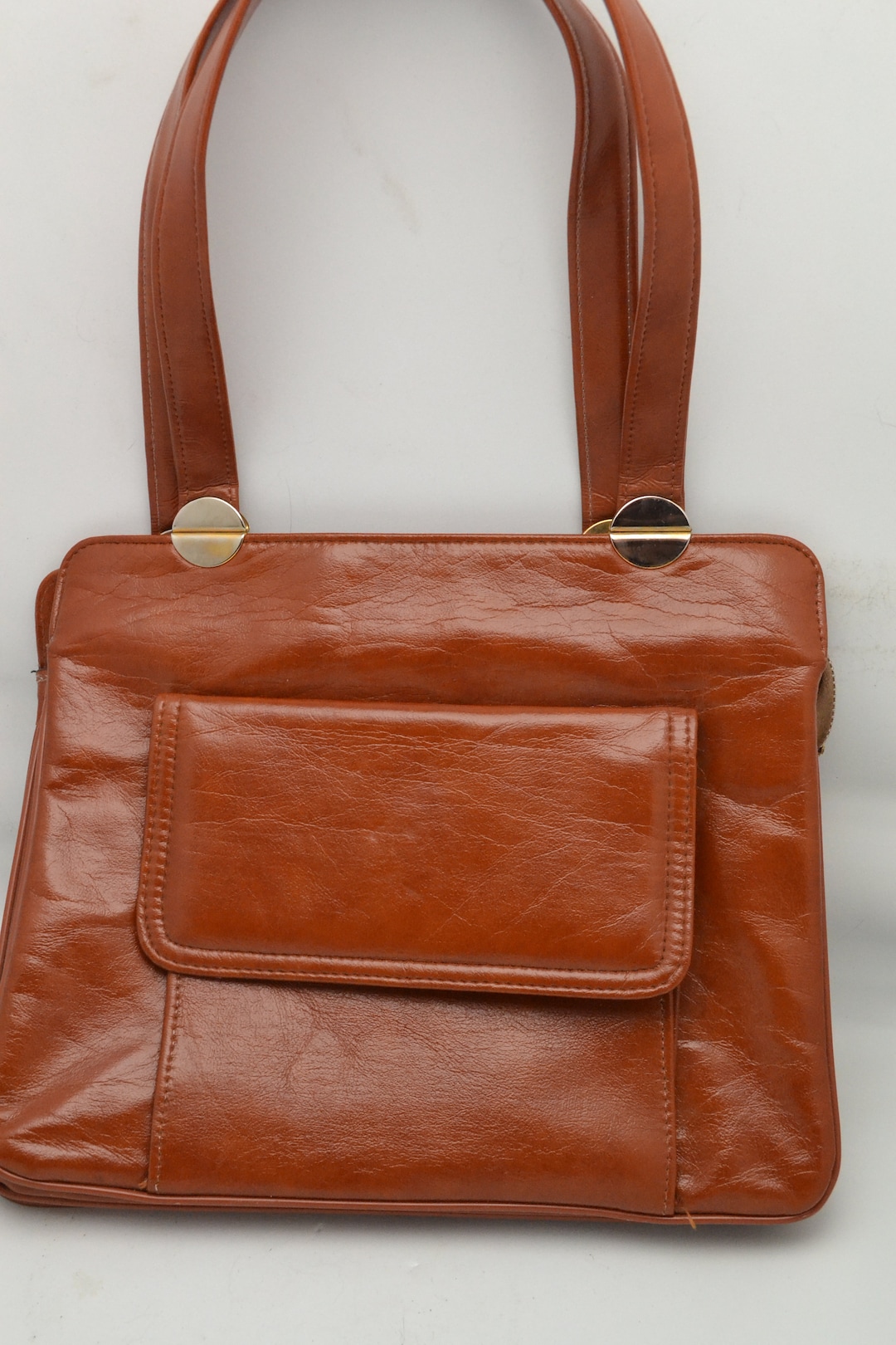 Vintage Garay Top Handle Handbag Rust Colored Faux Leather With Outside ...