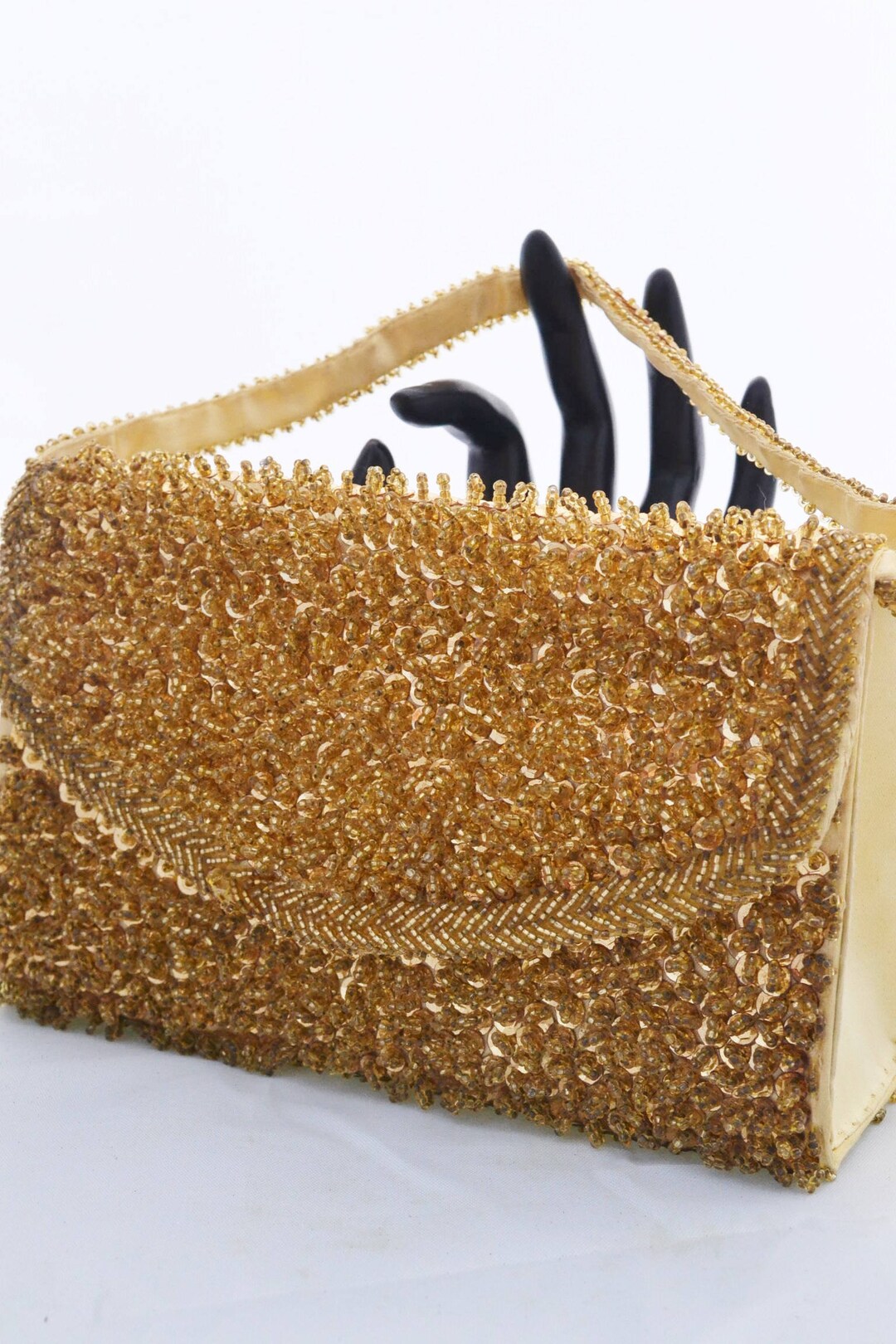 1970s Sparkly Gold Evening Handbag Hand Made in Hong Kong Sequins and ...