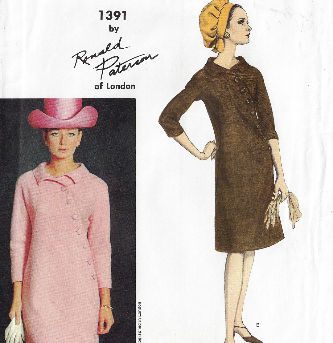 1960s Ronald Paterson Womens One Piece Dress Vogue Sewing Pattern 1391 ...