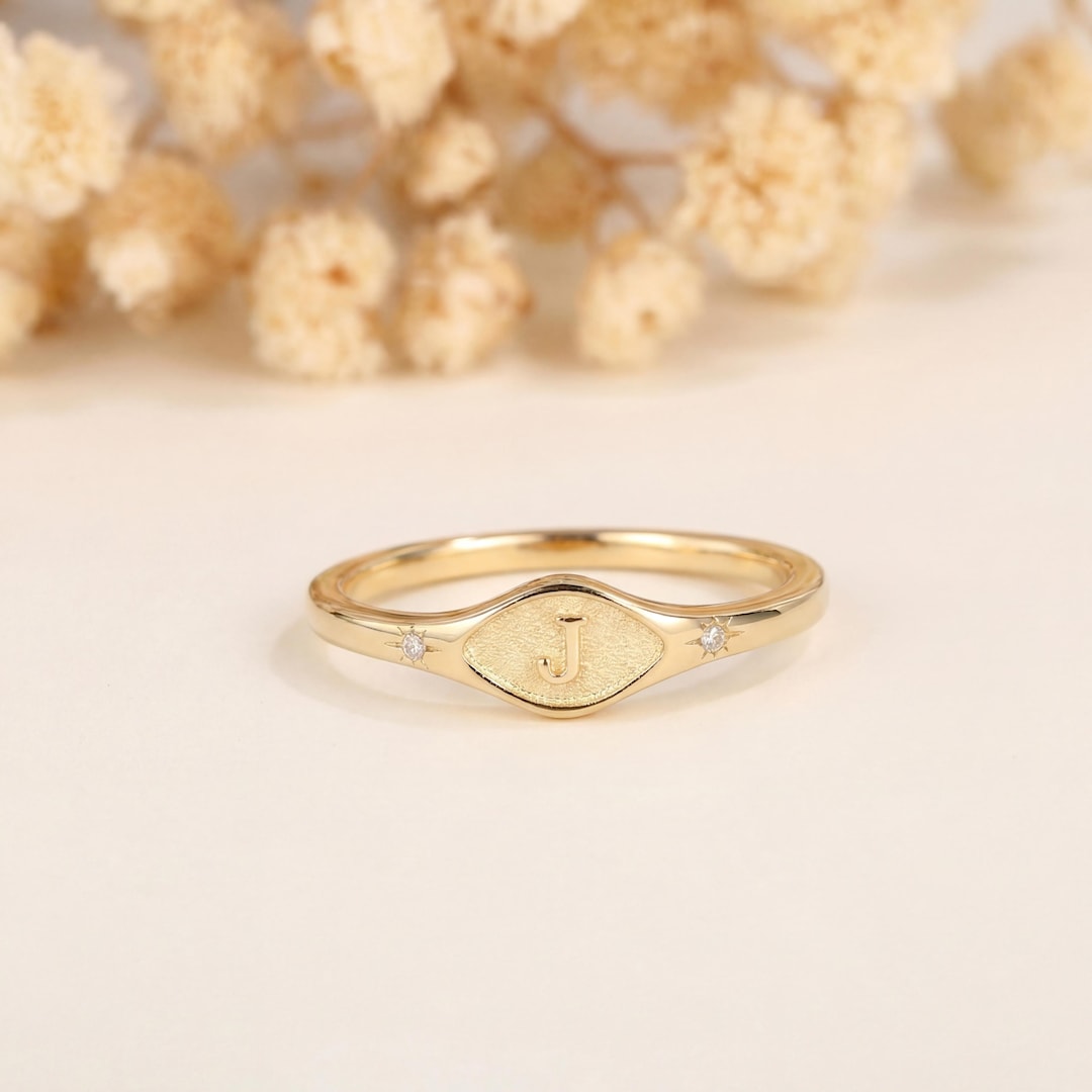 Custom Initial Promise Ring Solid Gold Stacking Band Personalized ...