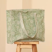 New Zipper Style Green Patchwork Tote Handmade Cotton Block Print ...
