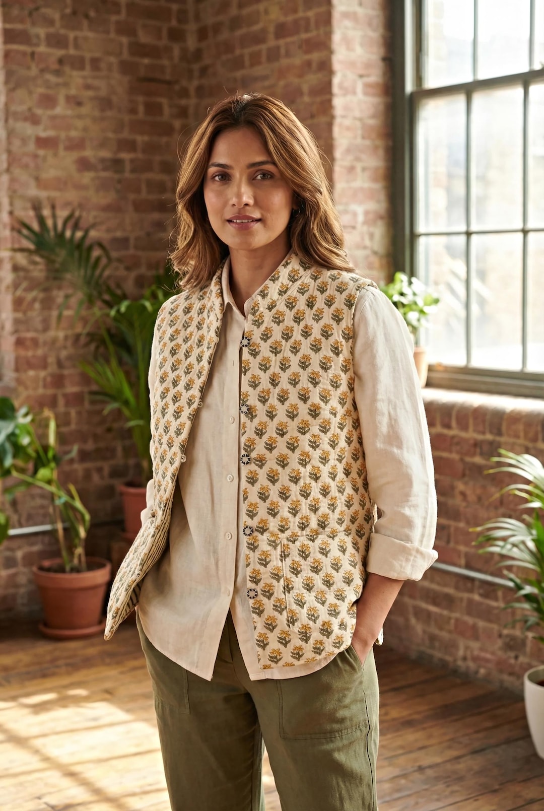 Hand Block Print Cotton Quilted Jacket for Women | Sleeveless Ethnic ...