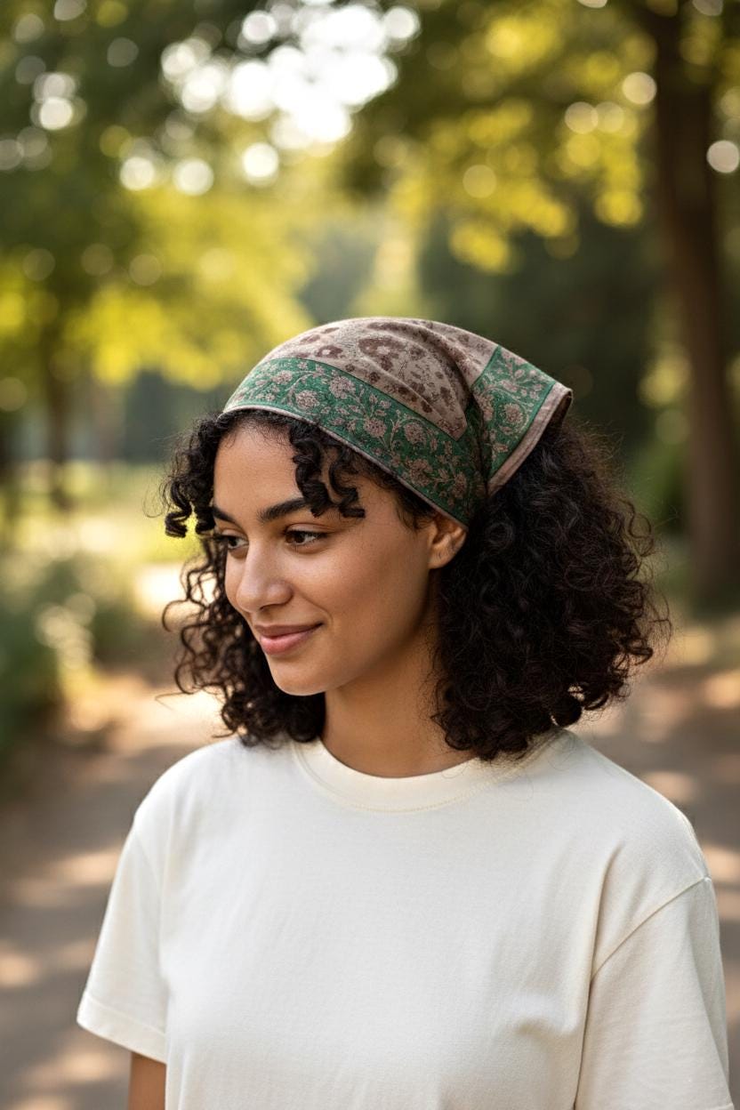 Handblock Printed Brown Floral Boho Bandana | Boho Square Scarf ...