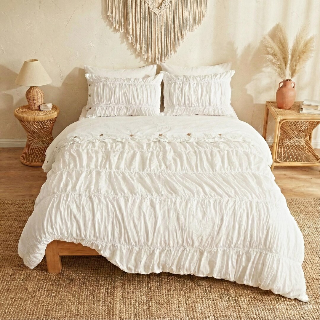 Off White Wrinkle Cotton Duvet Cover Set – Duvetcover With Pillow Shams ...