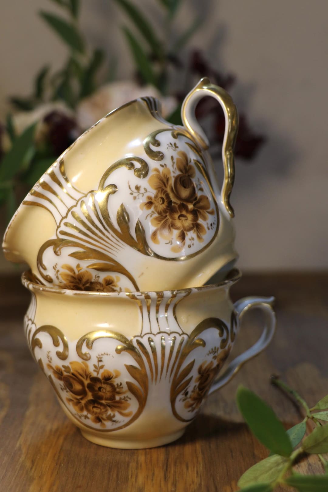 Ornate Antique Tea Cups Coffee Mug Glasses Gold Leaf - Etsy