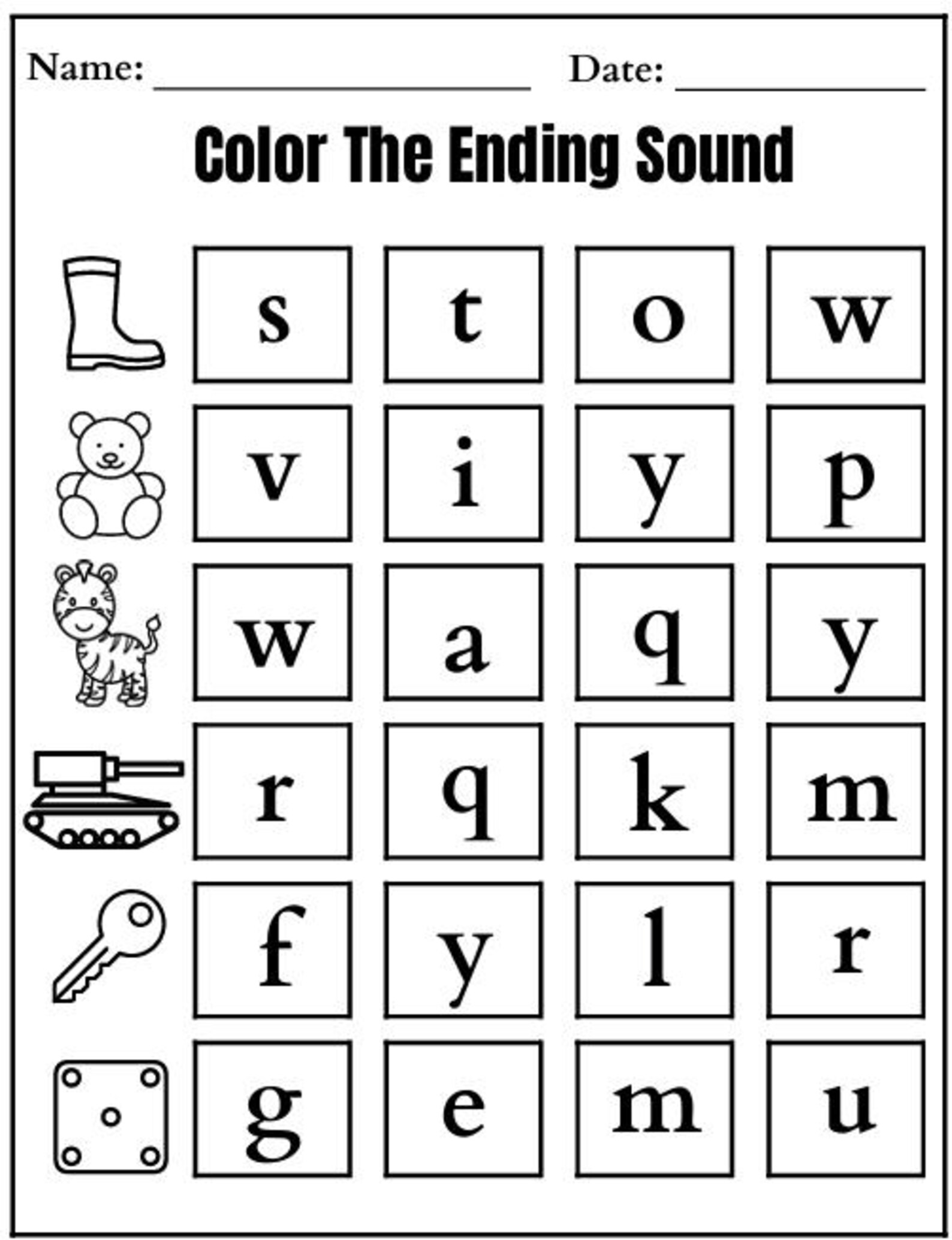 Ending Sounds Worksheet | Color & Learn Phonics Printable - Etsy