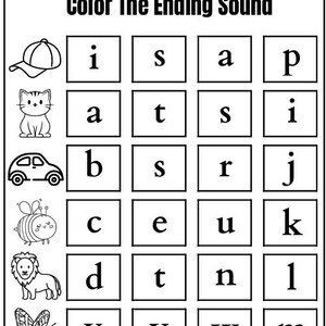 Ending Sounds Worksheet | Color & Learn Phonics Printable - Etsy