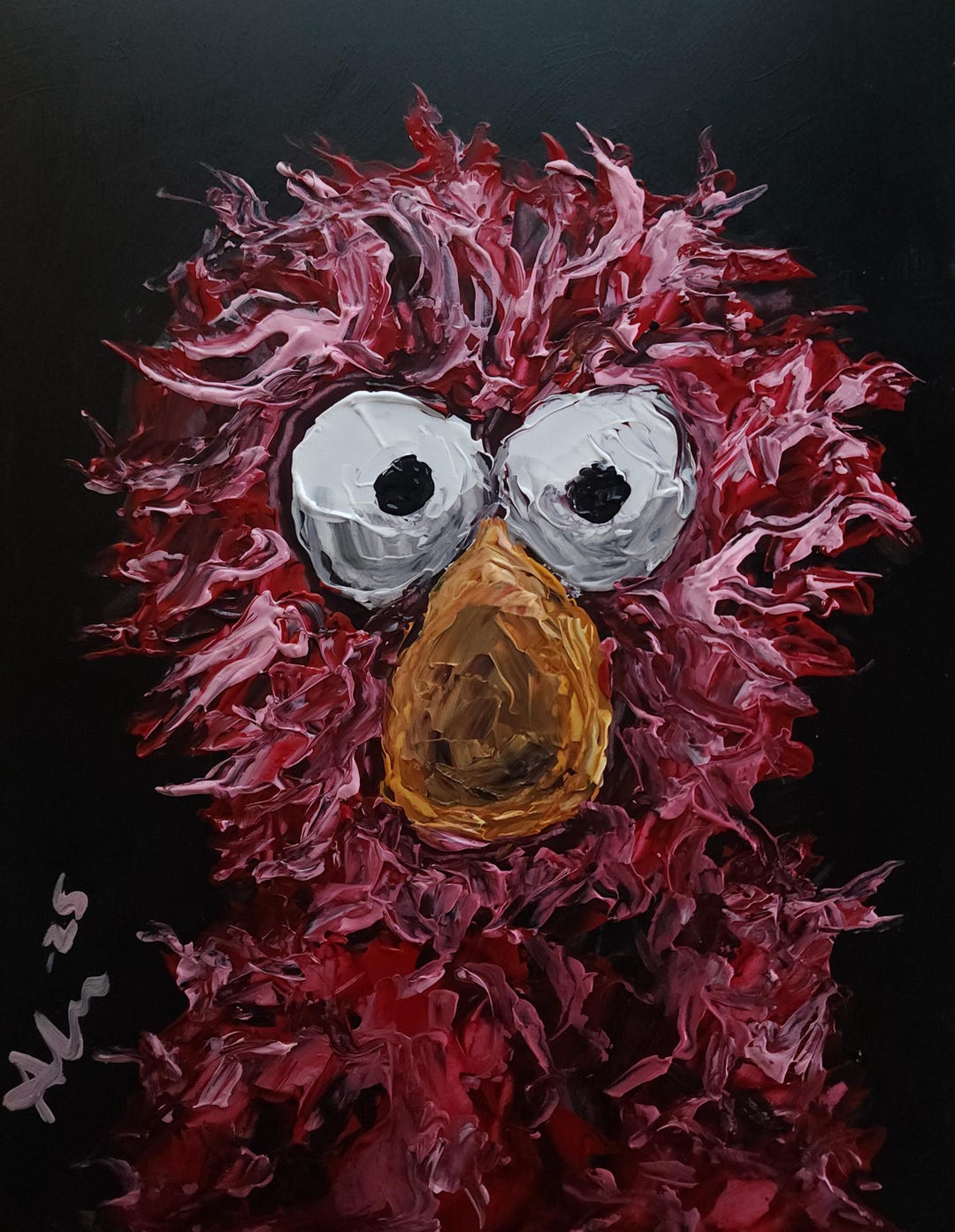 Elmo Pop Art Painting: Textured Palette Knife Portrait, 11x14" Original ...