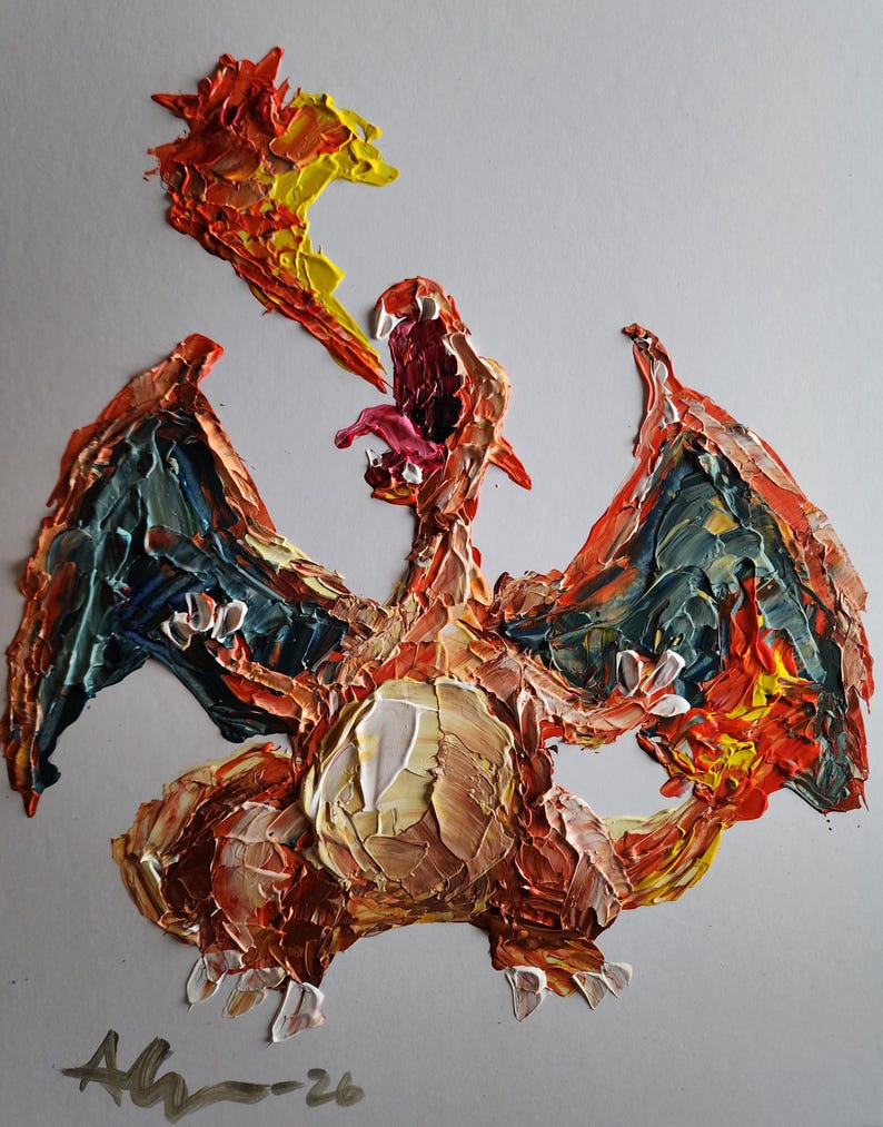 Original Painting Charizard Pokémon Textured Painting Original Artwork ...