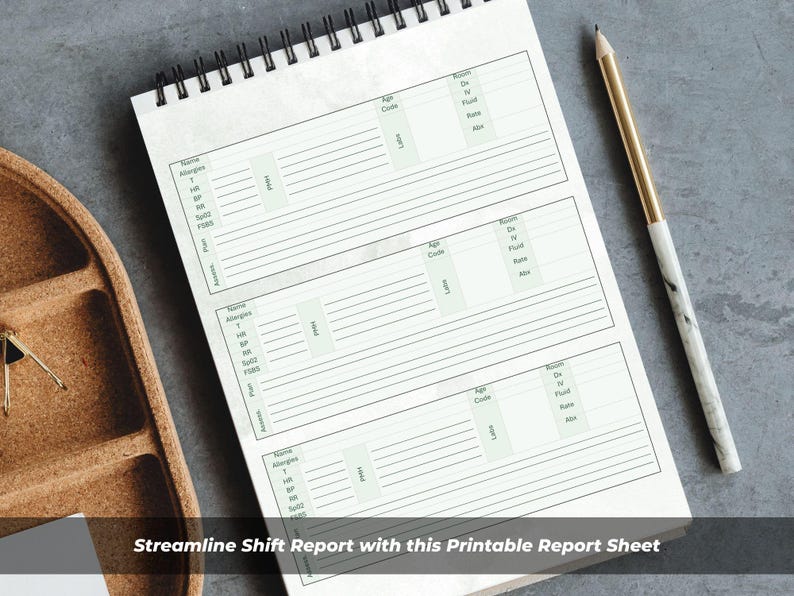 Printable Nurse Report Sheet (sage) | Nursing Shift Report Template ...