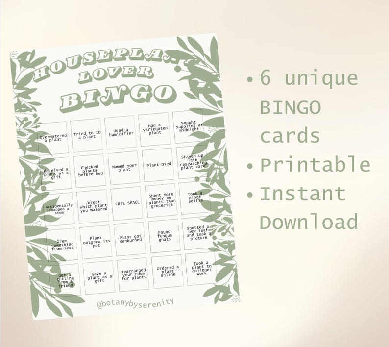 Plant Parent Bingo Printable - Houseplant Lover Game - Funny Plant Mom ...