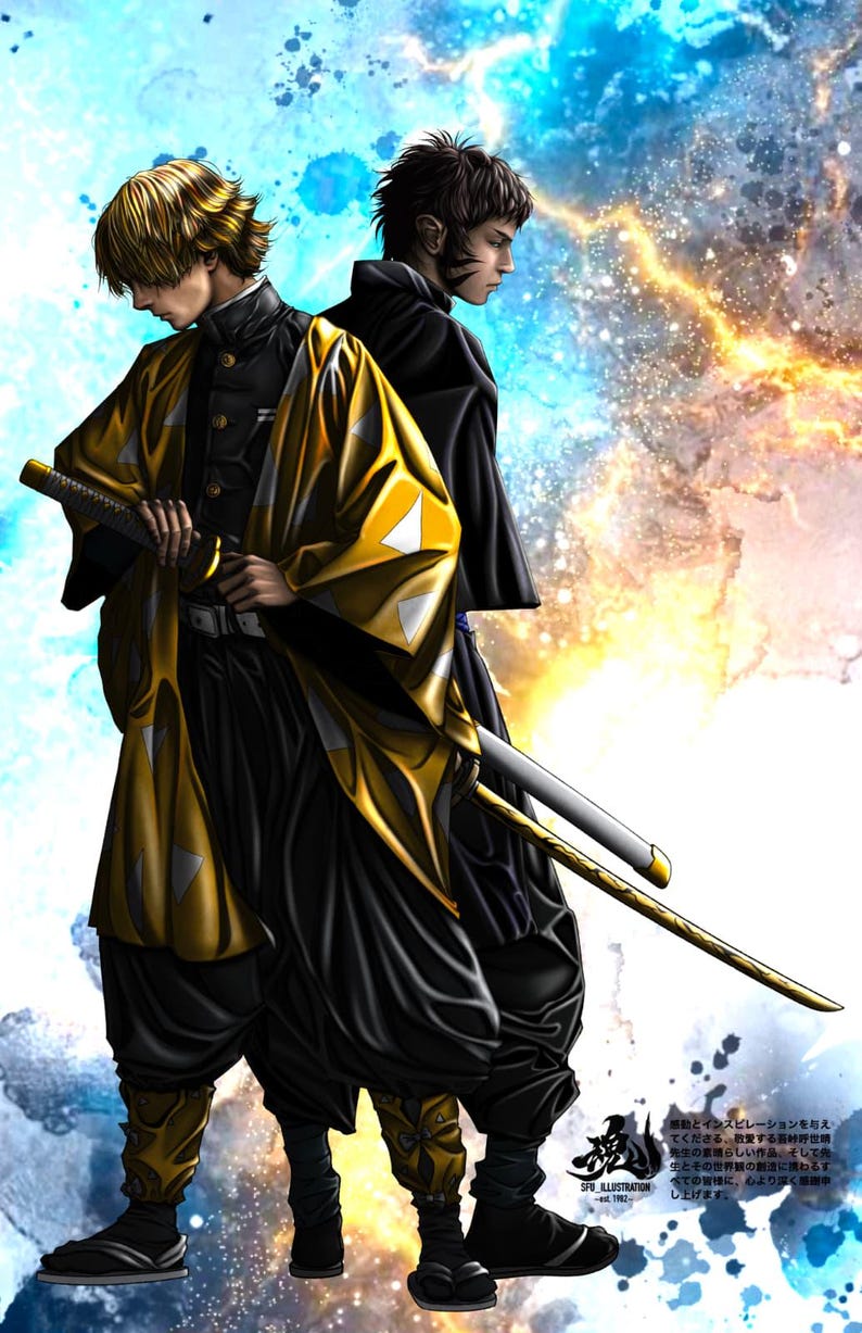 Zenitsu VS Kaigaku, Upper Rank 6, DEMON SLAYER, (鬼滅の刃) Poster X Sfu ...