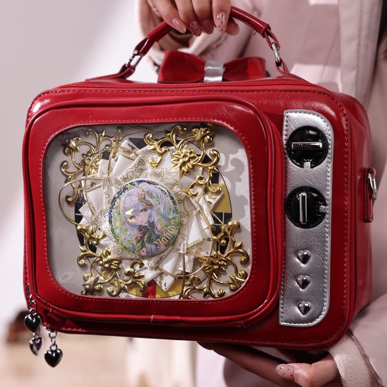 Retro TV Ita Backpack With Clear Display Window, Anime Pin Display Bag ...
