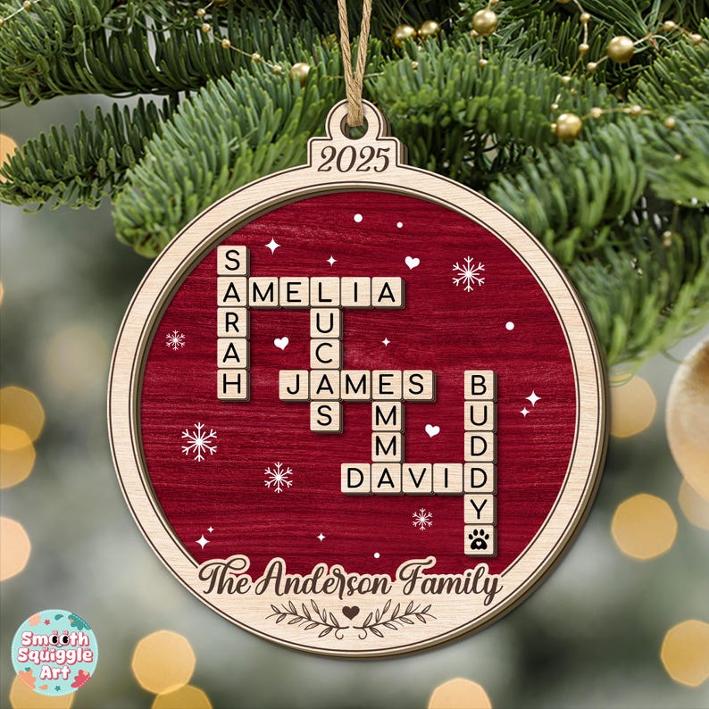Personalized Family Crossword Ornament: Wooden Scrabble Name Keepsake ...