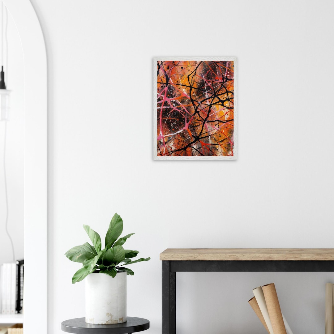 Jackson Pollock Style Red & Orange Abstract Framed Poster - Bold ...
