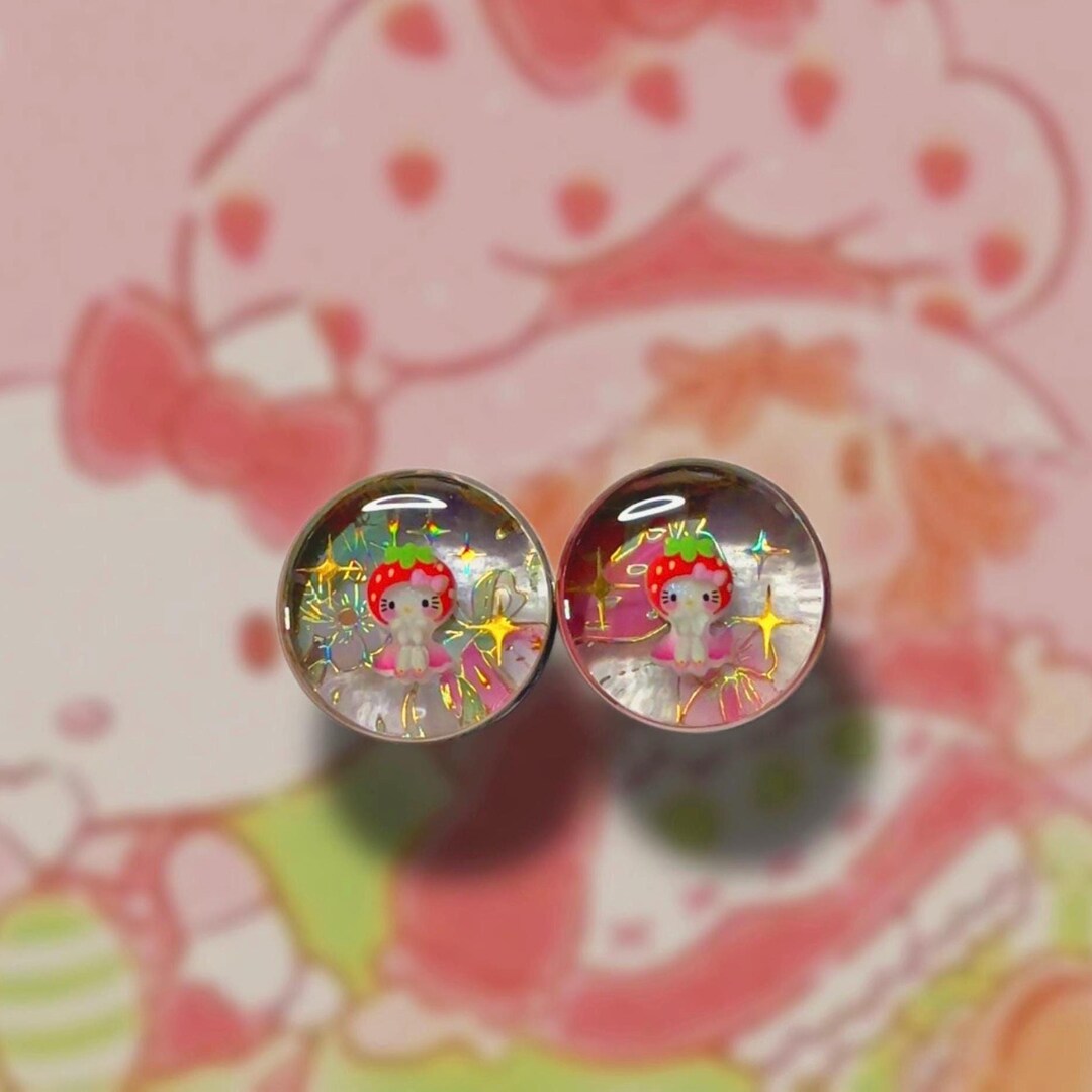 Hello Kitty Strawberry Plugs Guages for Stretched Ears, Stainless Steel ...