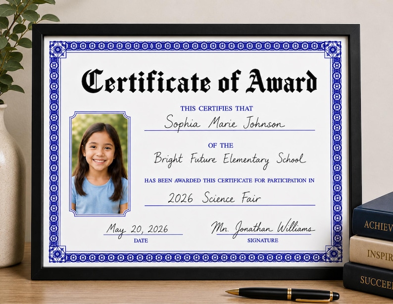Editable Certificate of Award Template | Upload Your Photo | and ...