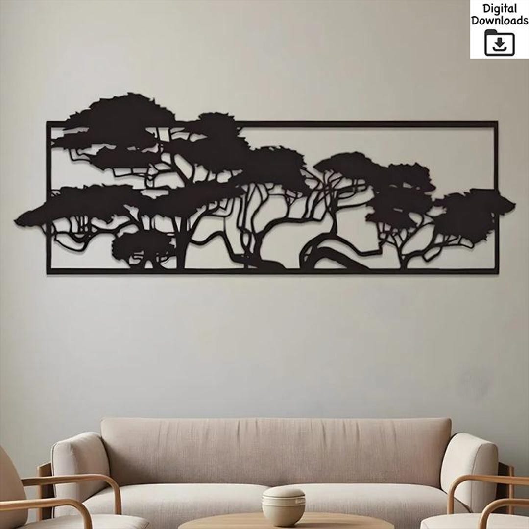 Trees Wall Art Panel Frame Laser Cut DXF File, Wooden Natural Tree Art ...
