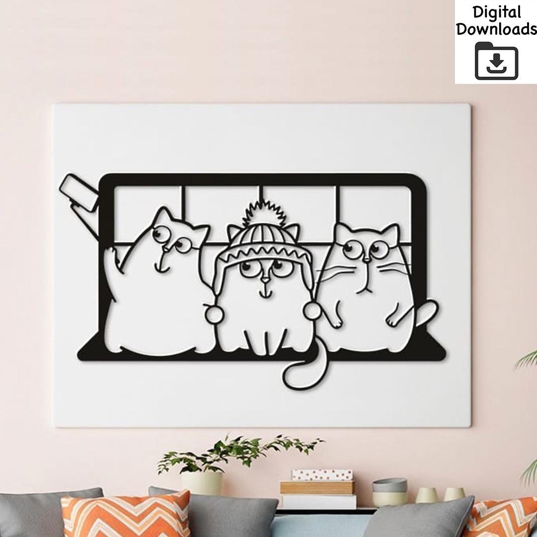 Funny Cats Taking Selfie Wall Art Laser Cut DXF File Digital Download ...