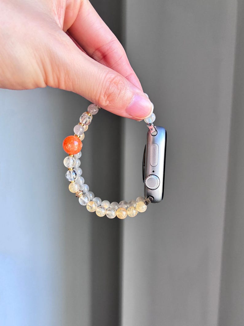 Double Citrine & Moonstone Apple Watch Band for Wealth Intuition. Dual ...