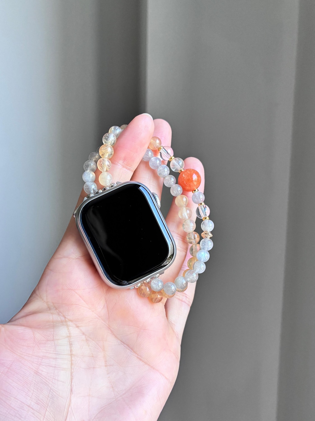 Double Citrine & Moonstone Apple Watch Band for Wealth Intuition. Dual ...