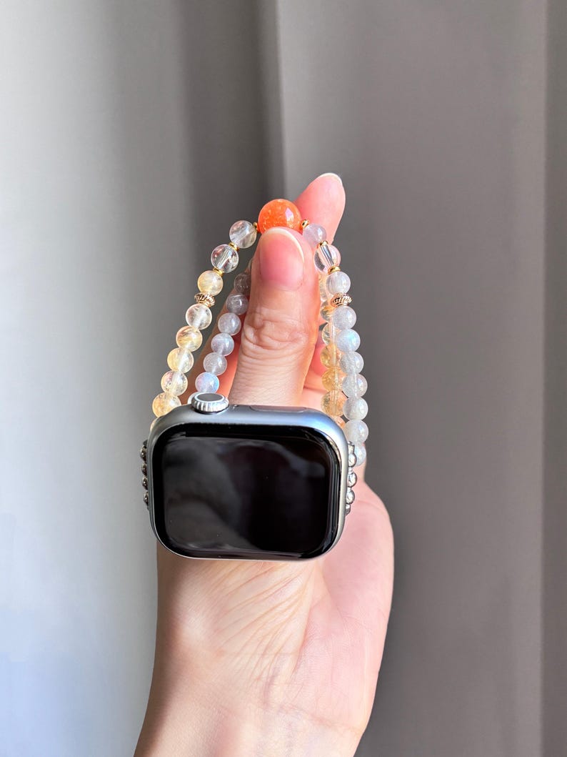 Double Citrine & Moonstone Apple Watch Band for Wealth Intuition. Dual ...