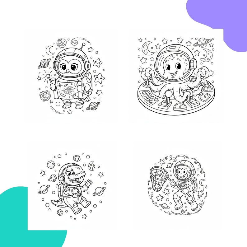 Space Animals Coloring Pages for Kids | 20 Cute Astronaut Printable ...