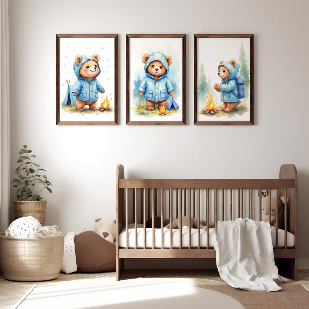 3 Teddy Bear Camping Nursery Prints, Teddy Bear Camping Nursery Decor ...