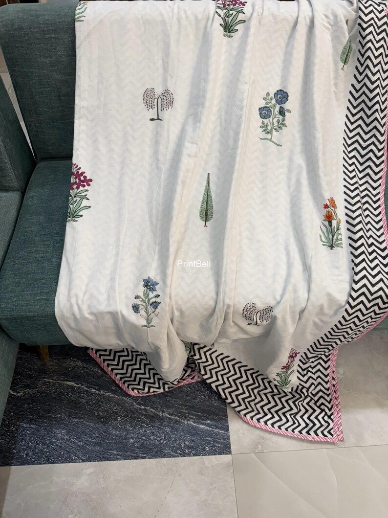Hand Block Printed Cotton Dohar: Reversible Indian Quilt - Etsy