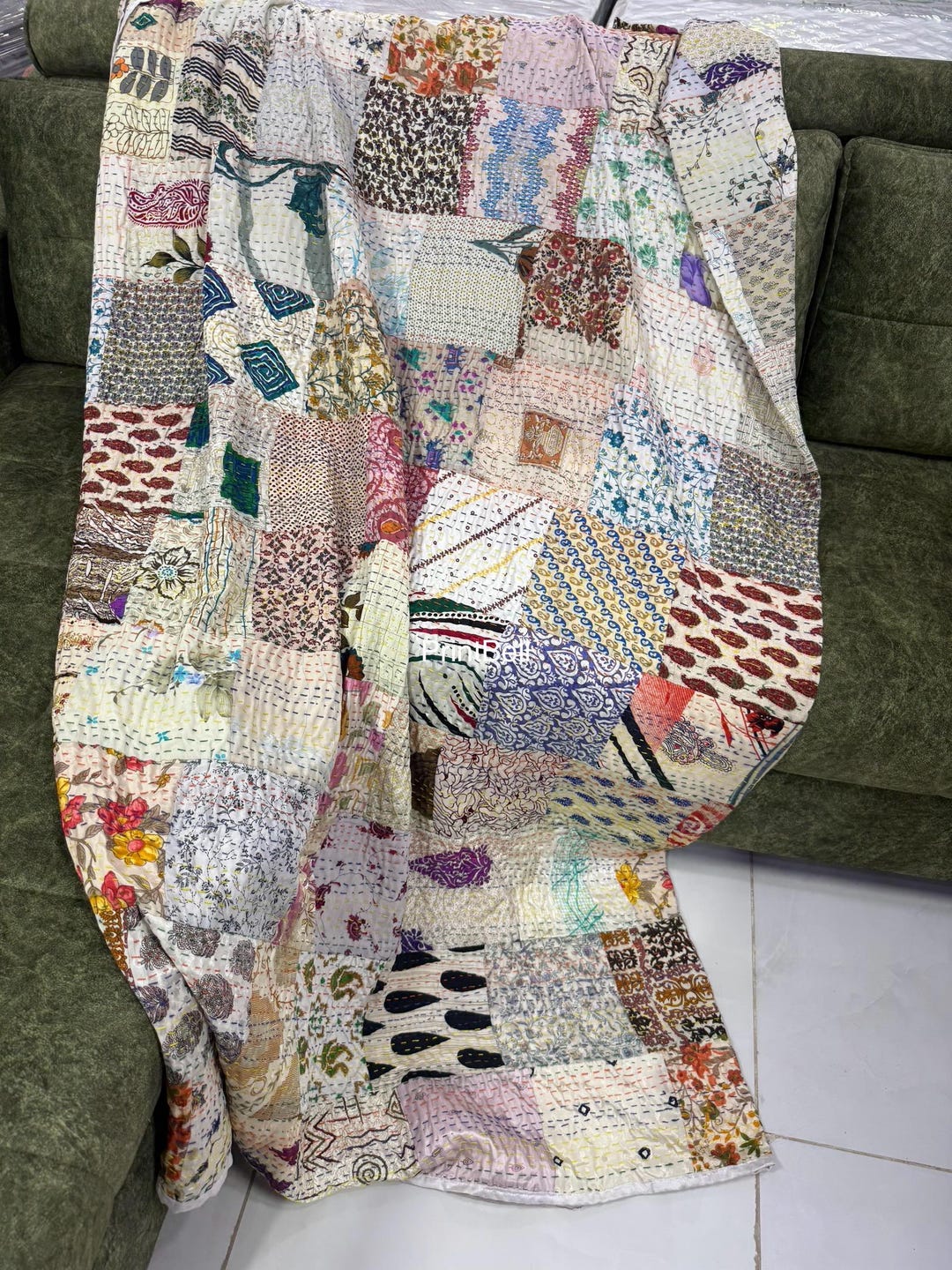 Bohemian Silk Patchwork Quilt Kantha Quilt Handmade Vintage Quilts Boho ...