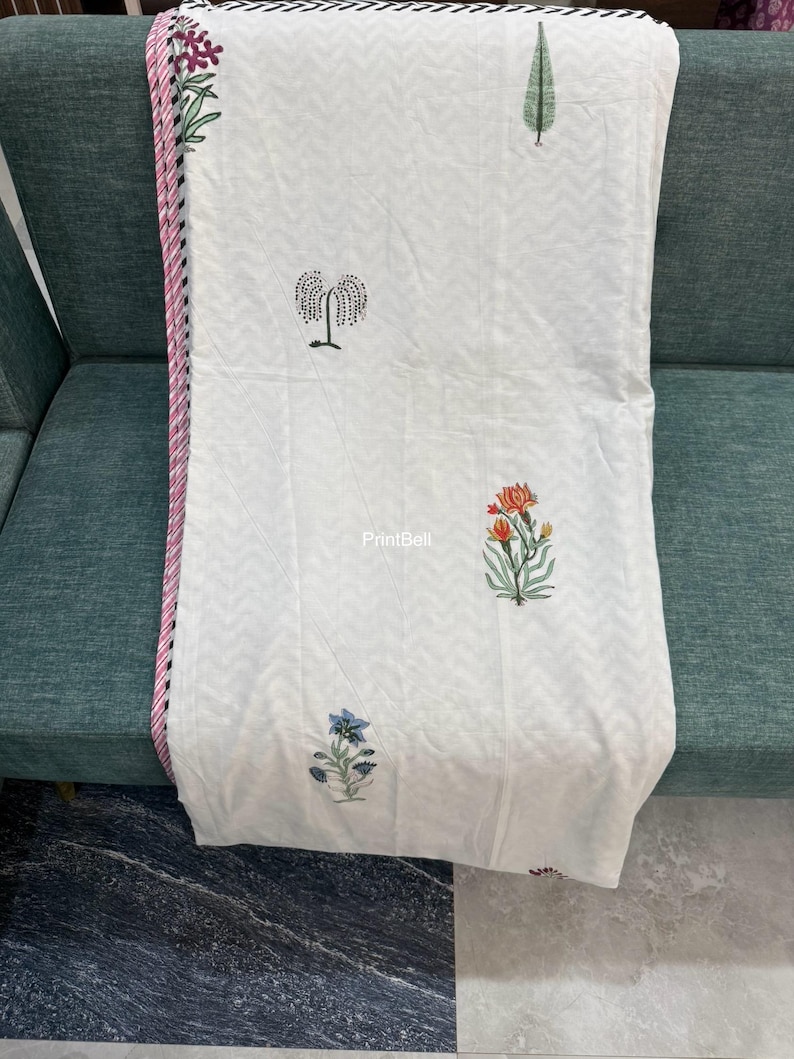 Hand Block Printed Cotton Dohar: Reversible Indian Quilt - Etsy