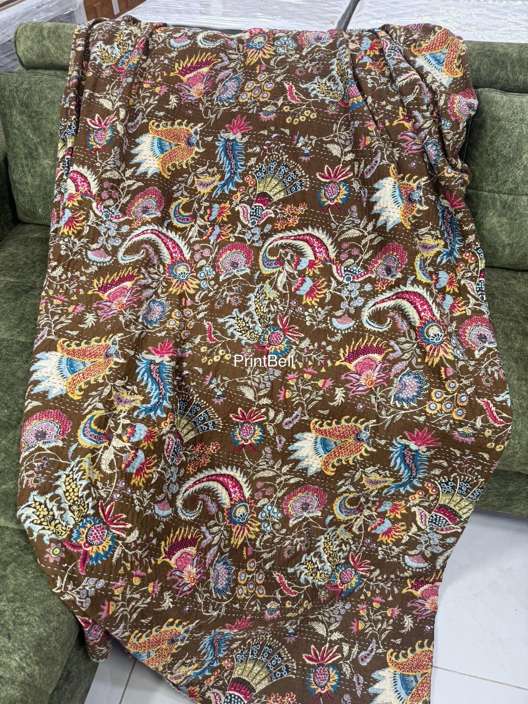 Beautiful Print Indian Kantha Quilt Bohemian Kantha Quilts Handmade ...