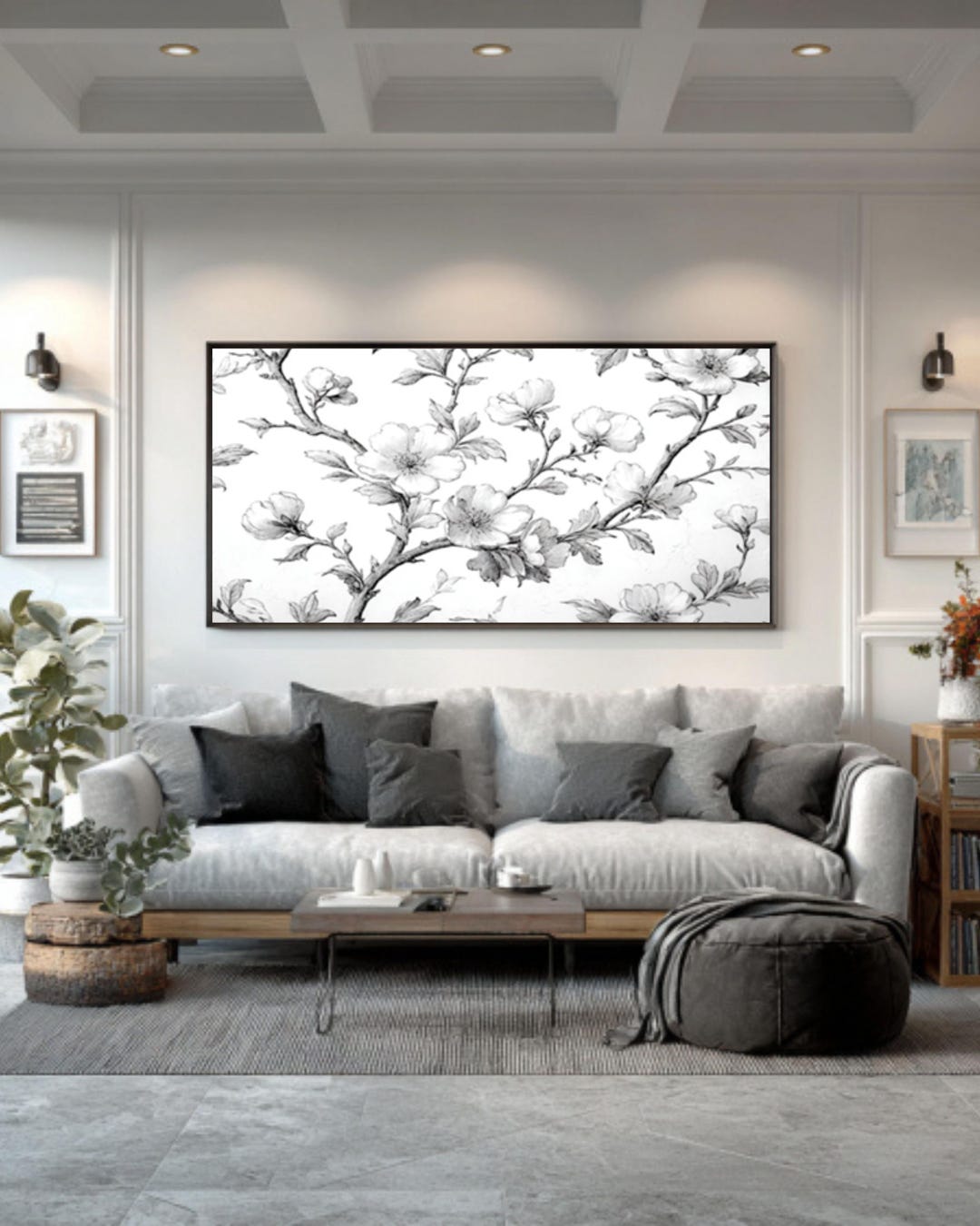 William Morris Inspired Floral Canvas Art - Delicate Line Drawing - Etsy