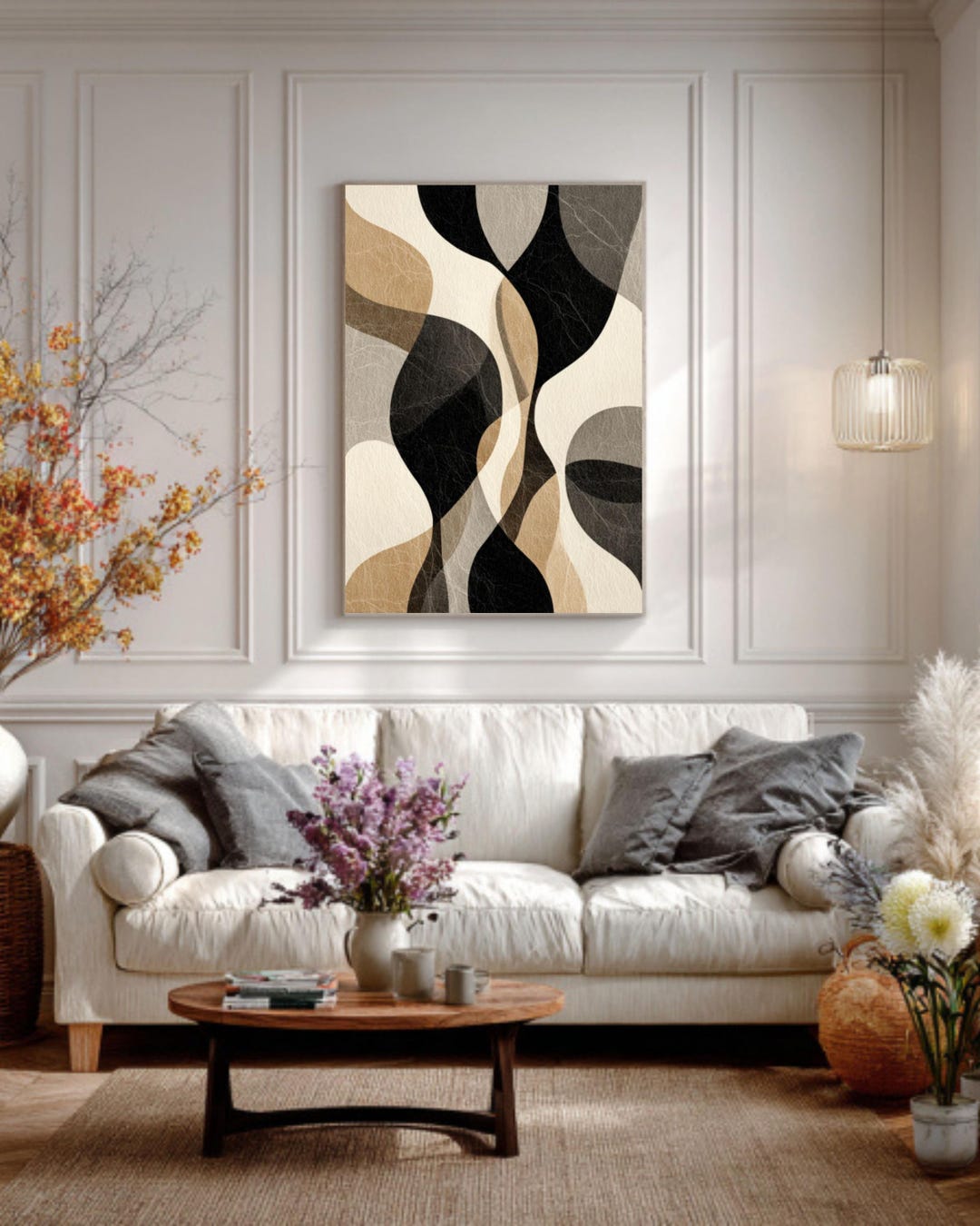 Black & Beige Abstract Art – Yves Klein Inspired Flowing Lines and ...