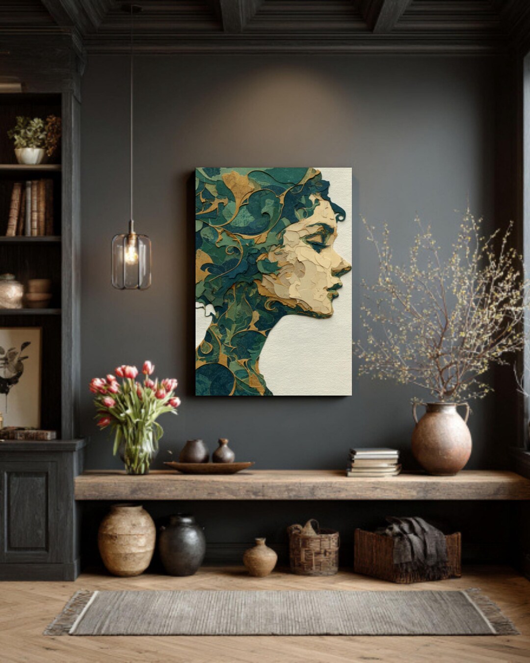 Elegant Woman – Line and Watercolor Drawing With Tenebrism and Paper ...