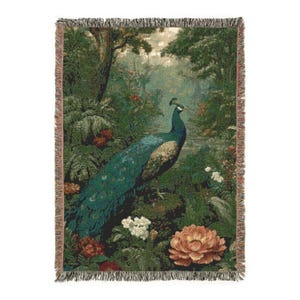 Vintage Peacock Woven Blanket: Elegant Nature Tapestry Throw - Etsy