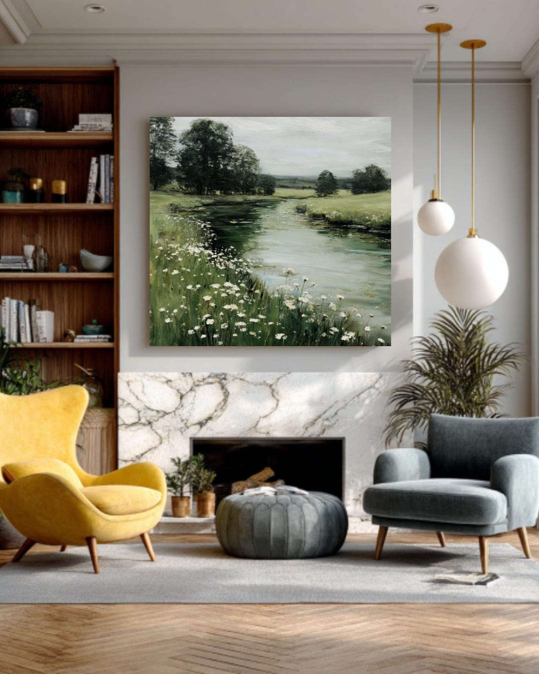 English Countryside River – David Hockney & James Whistler Style Oil ...