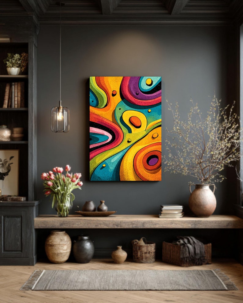 Retro Groovy Abstract Art Poster – Colorful Organic Shapes and Lines ...
