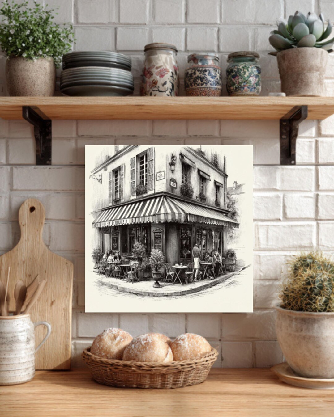 Vintage French Café Wall Art – Black & White, Minimalist Vector ...