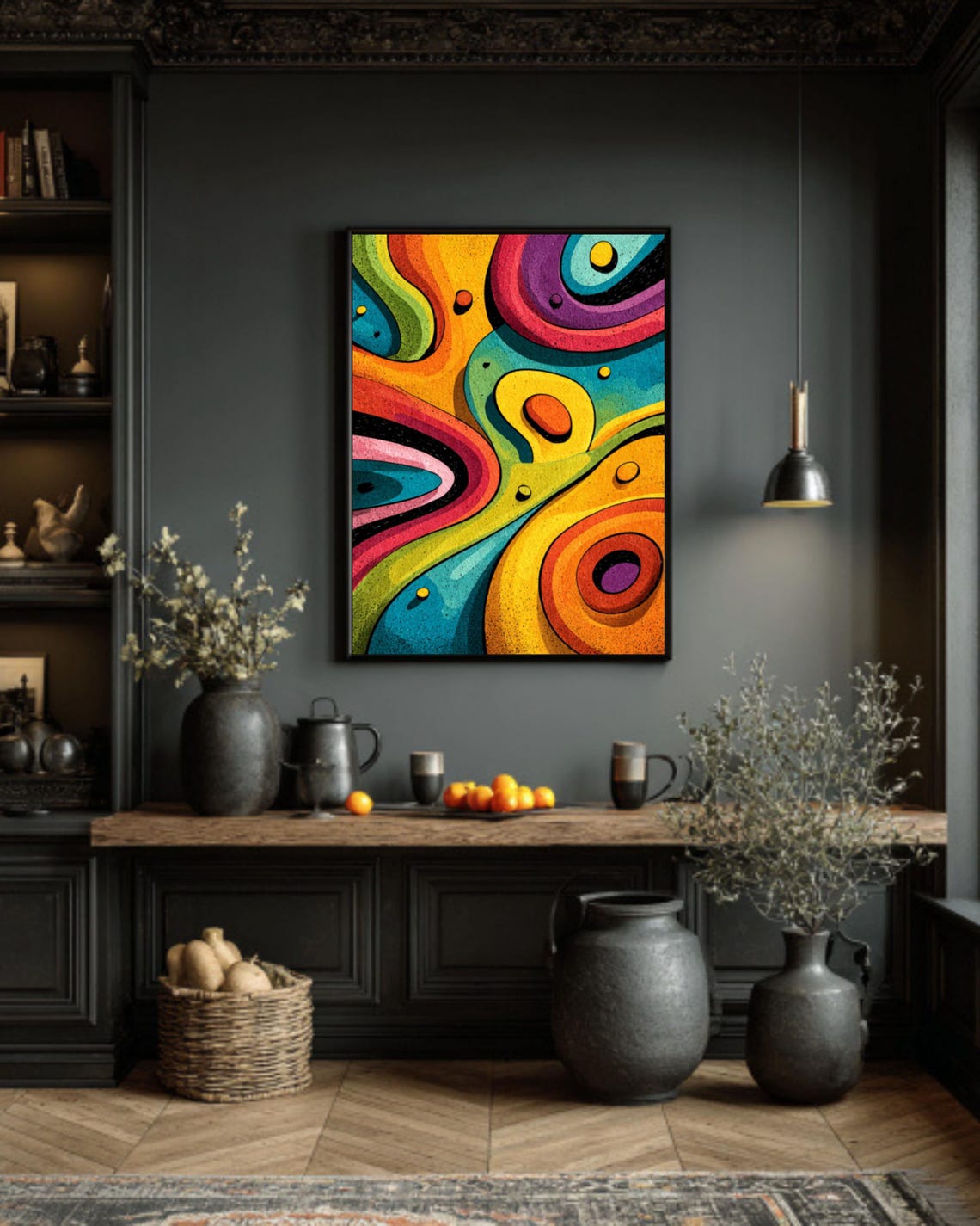 Retro Groovy Abstract Art Poster – Colorful Organic Shapes and Lines ...
