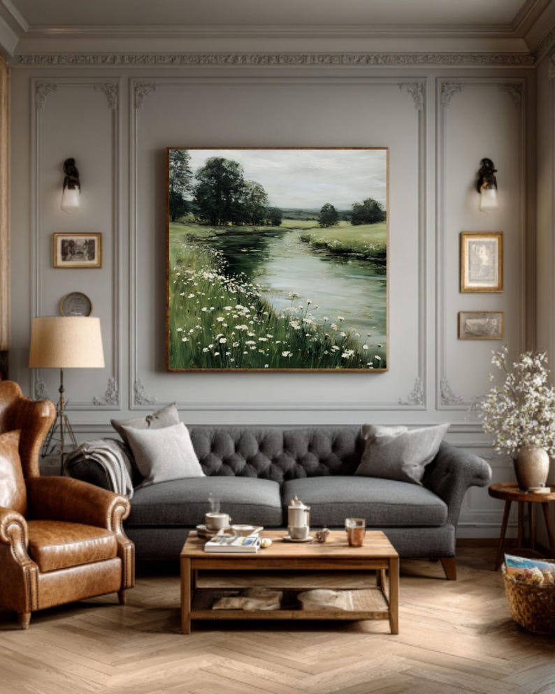 English Countryside River – David Hockney & James Whistler Style Oil ...